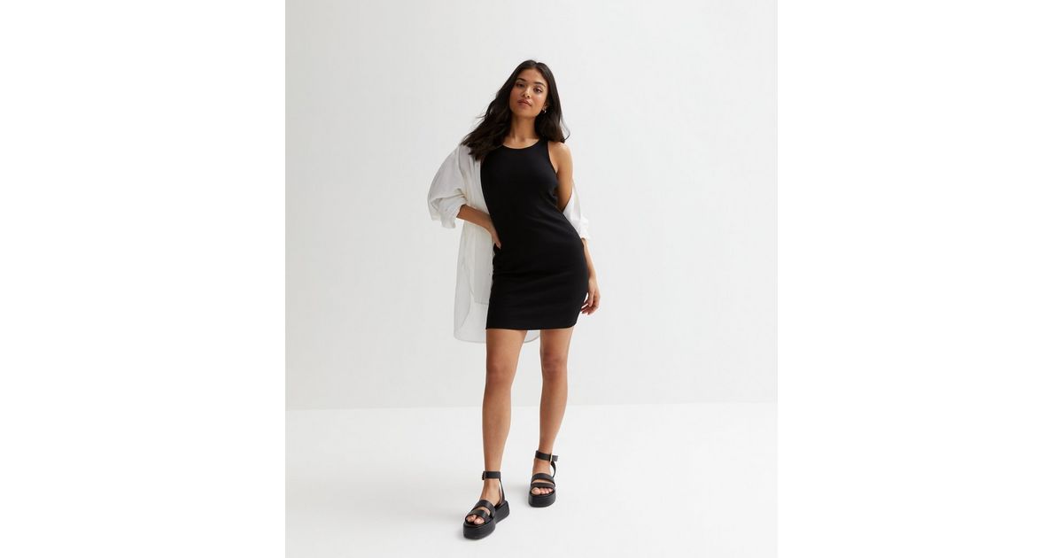 Petite Black Ribbed Racer Mini Dress | New Look