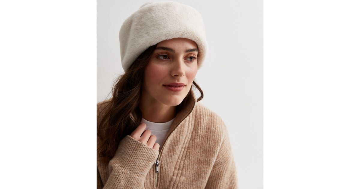 Cream Faux Fur Trim Beanie Hat | New Look