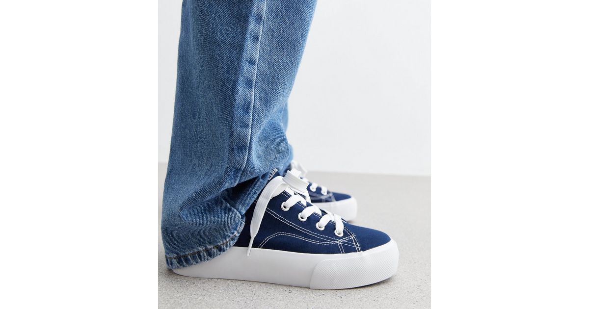 Dark Blue Canvas Flatform Trainers | New Look