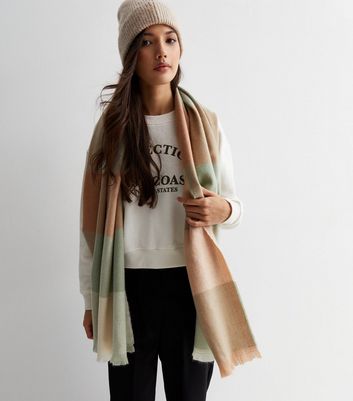 Light Green Check Scarf | New Look