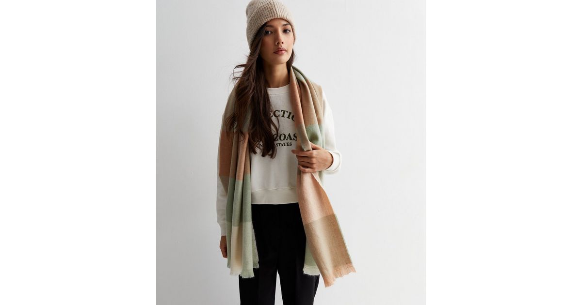 Light Green Check Scarf | New Look