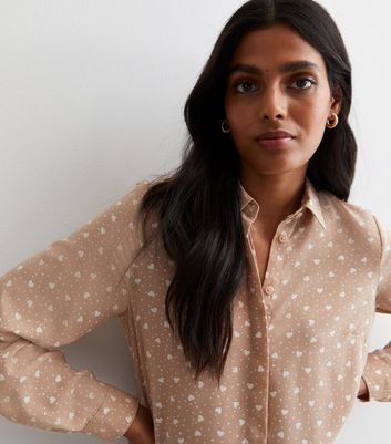 Mink Heart Spot Long Sleeve Shirt | New Look