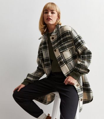 Cream Check Brushed Pocket Front Shacket | New Look