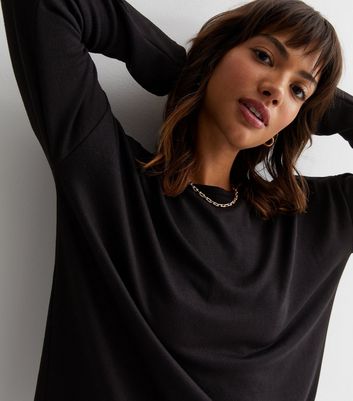 Black Soft Touch Long Sleeve Longline Top | New Look