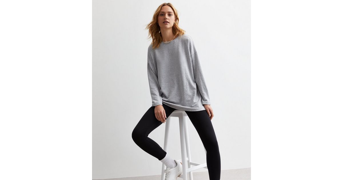 Pale Grey Soft Touch Long Sleeve Longline Top | New Look