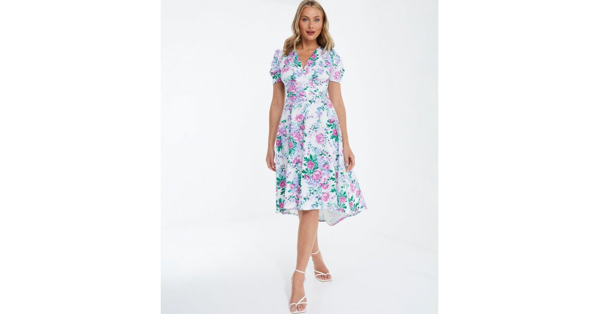 Quiz White Floral Wrap Midi Dress New Look