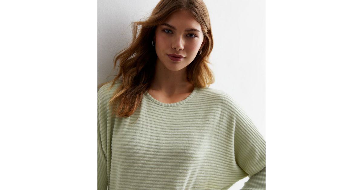 Olive Ribbed Knit Batwing Top | New Look