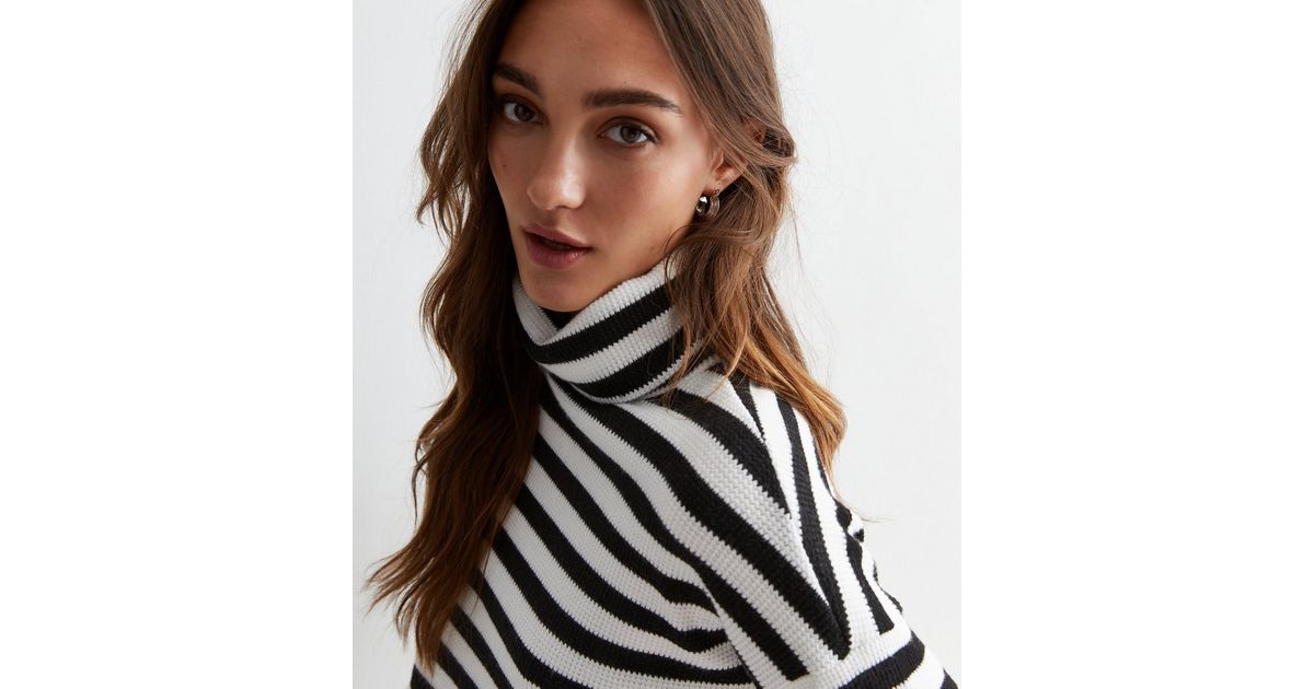 Black Stripe Ribbed Roll Neck Jumper | New Look