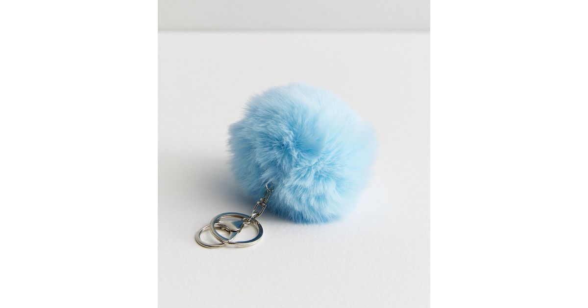 Blue Faux Fur Pom Pom Bag Charm | New Look