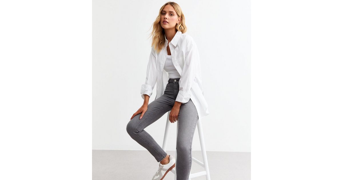 Dark Grey Mid Rise Skinny Jeans | New Look