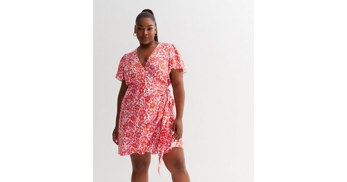Curves Red Floral Wrap Mini Dress | New Look