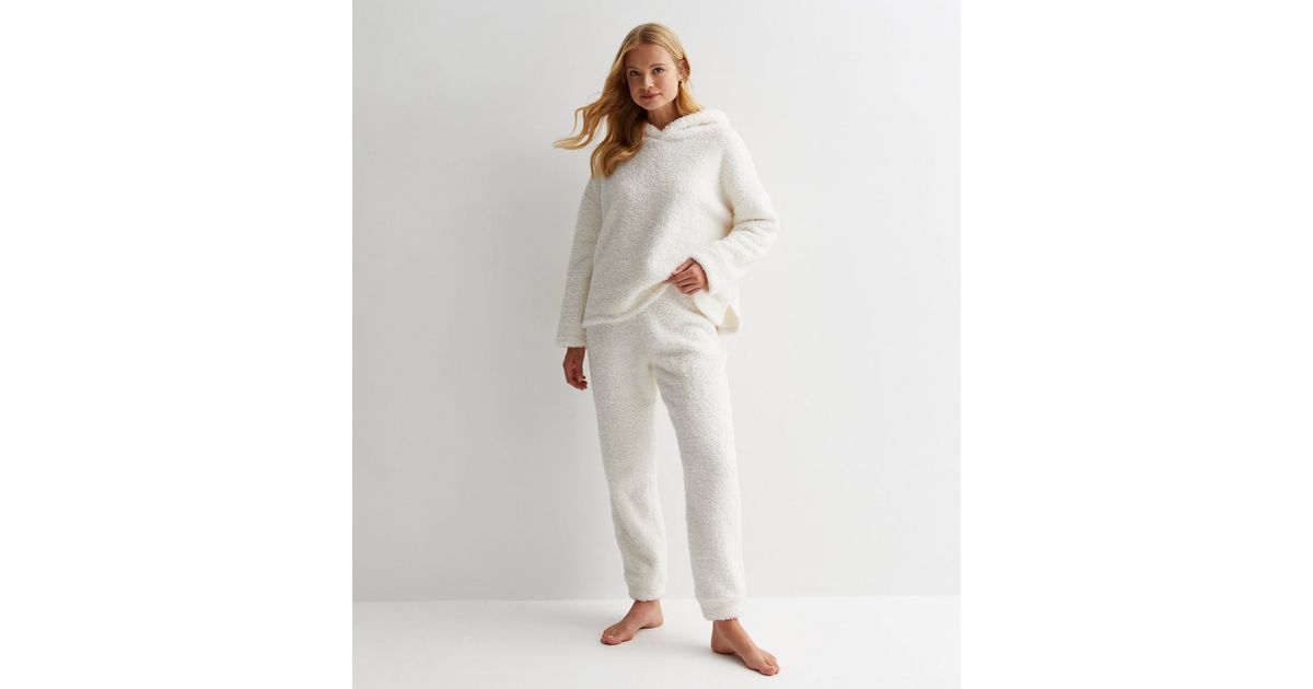 Cream Borg Fluffy Joggers | New Look