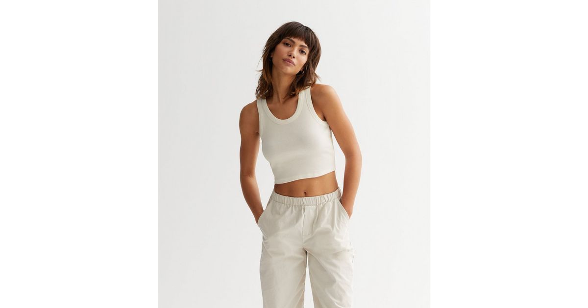 Cream Ribbed Crop Vest | New Look