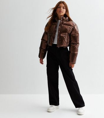 Girls Bronze Metallic Crop Puffer Jacket | New Look