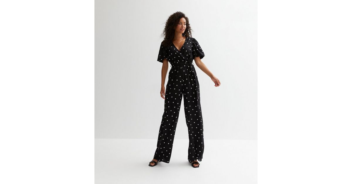 Tall Black Spot Wide Leg Jumpsuit | New Look