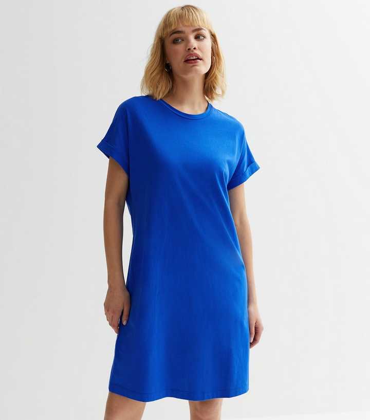 Blue Roll Sleeve Mini T-Shirt Dress | New Look