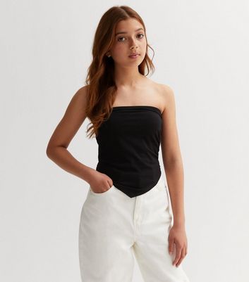 Girls Black Hanky Hem Bandeau Top | New Look