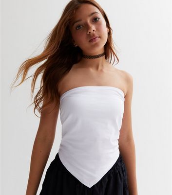 Girls White Hanky Hem Bandeau Top | New Look