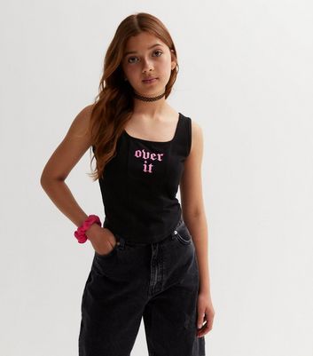 Girls Black Over It Logo Corset Vest | New Look