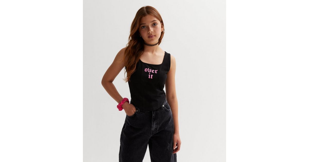 Girls Black Over It Logo Corset Vest | New Look