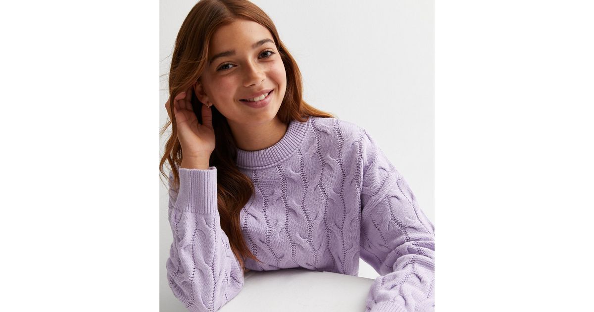 Girls Lilac Cable Knit Crop Jumper | New Look