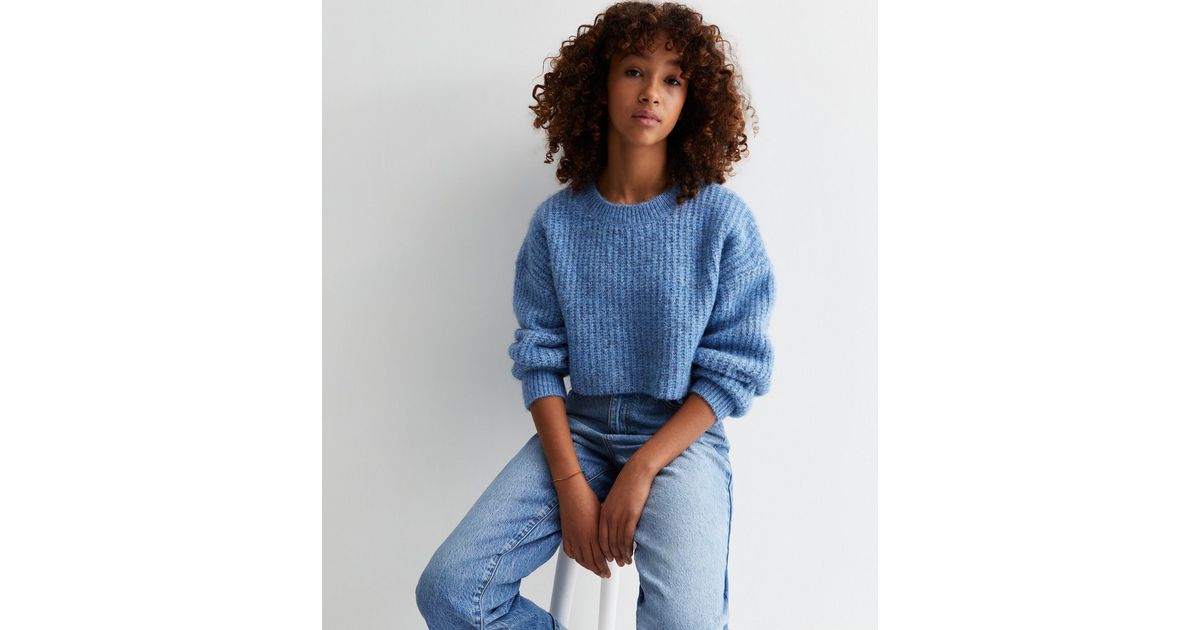 Girls Pale Blue Knit Crop Jumper | New Look