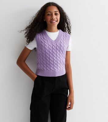 Girls Lilac Cable Knit Vest | New Look