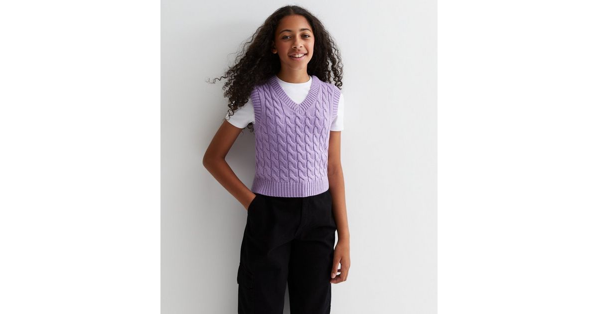 Girls Lilac Cable Knit Vest | New Look