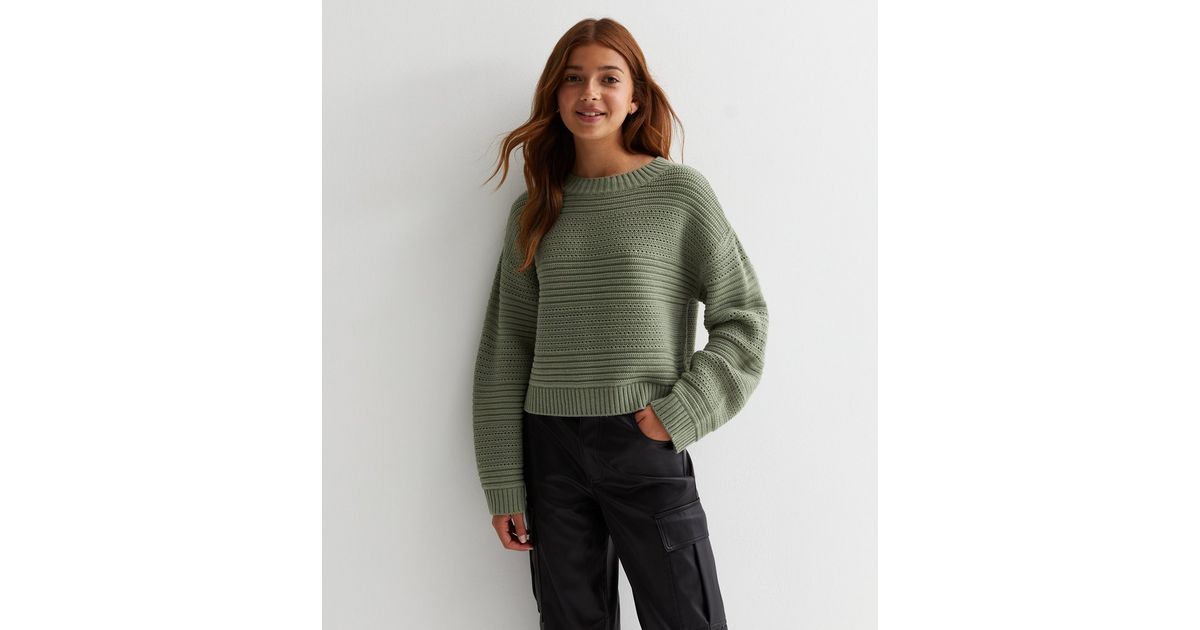 Girls Khaki Pointelle Knit Jumper | New Look