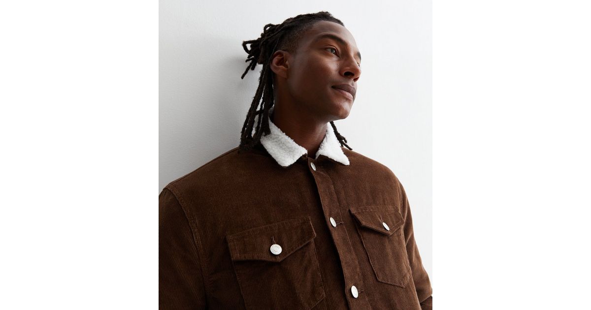 Dark Brown Cord Borg Lined Jacket | New Look