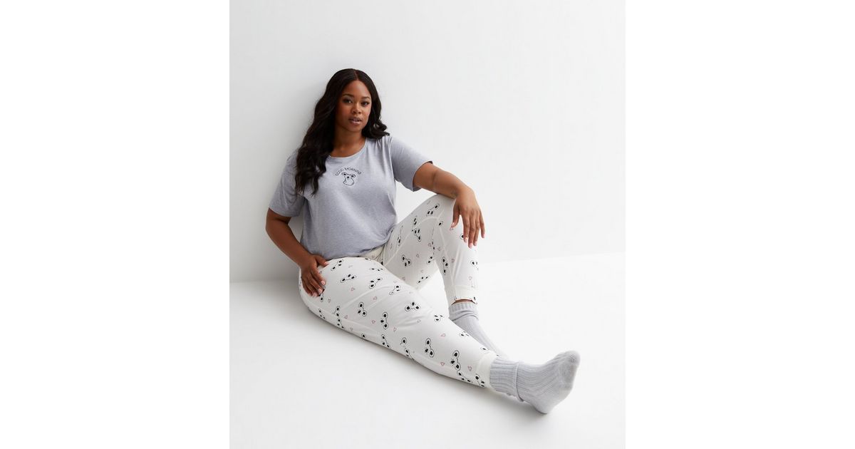 Curves Light Grey Jogger Pyjama Set With Koala Print New Look