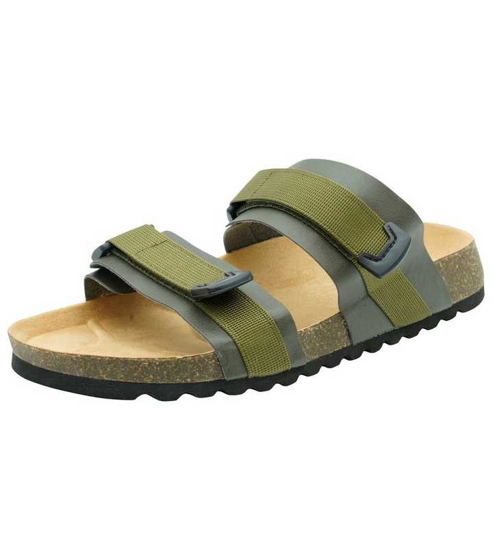 South Beach Olive Double Rip Tape Sliders | New Look