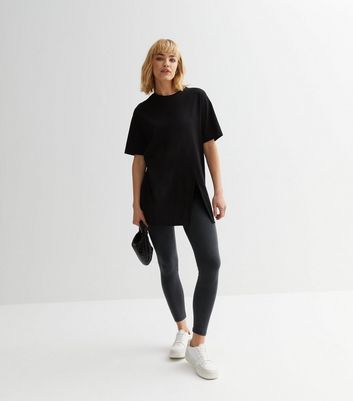 Black Cotton Split Hem Oversized T-Shirt | New Look