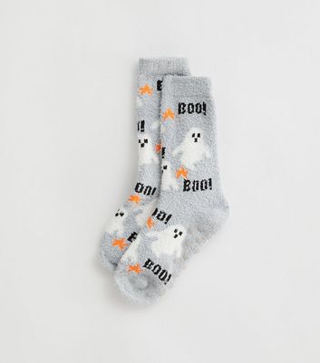 Girls Grey Halloween Ghost Fluffy Socks | New Look