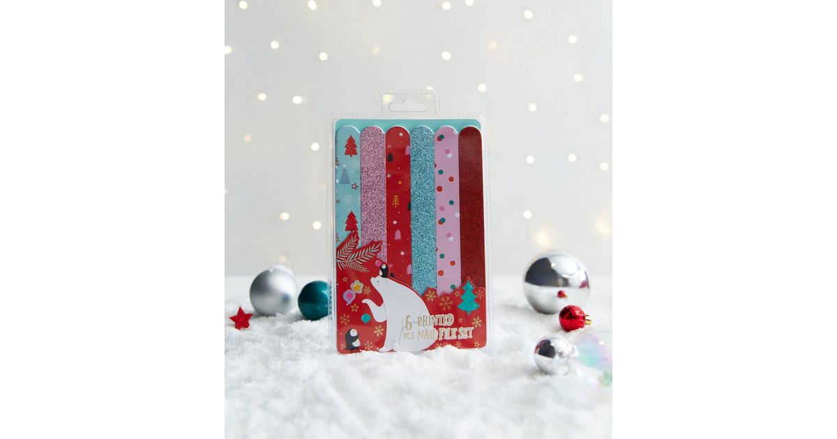 6 Pack Multicoloured Christmas Nail Files | New Look