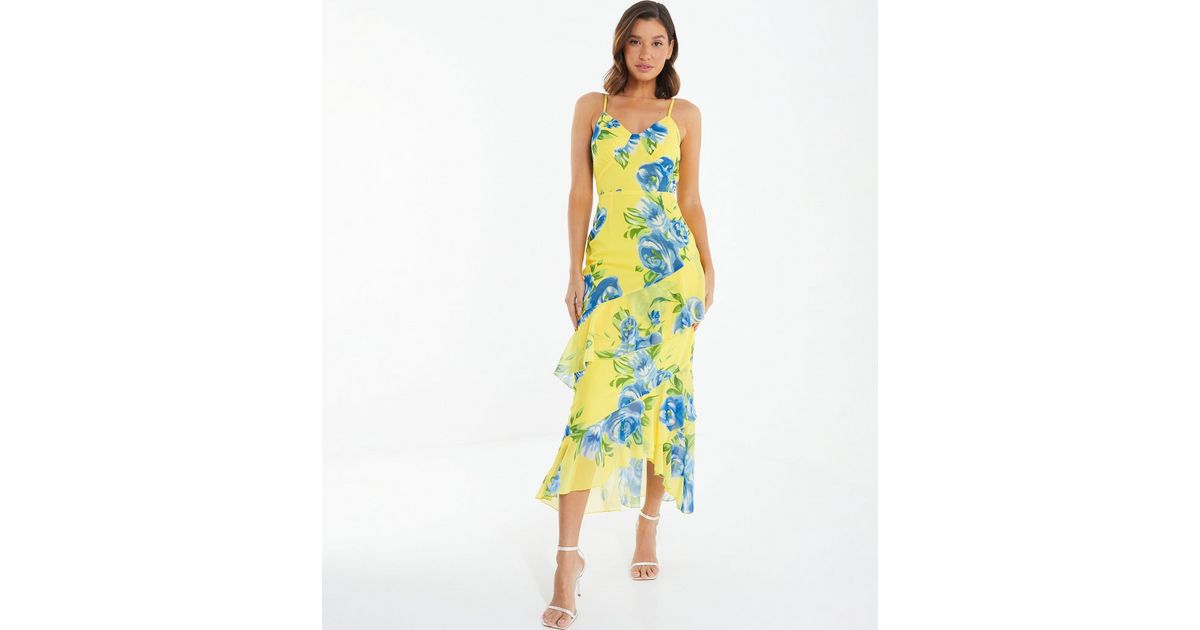 Quiz Yellow Floral Frill Strappy Midaxi Dress New Look