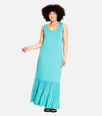 Evans Curves Blue Frill Hem Maxi Dress | New Look