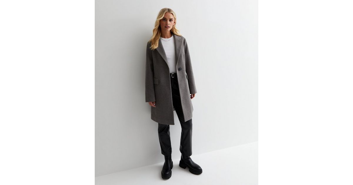 Petite Grey Lined Long Formal Coat | New Look