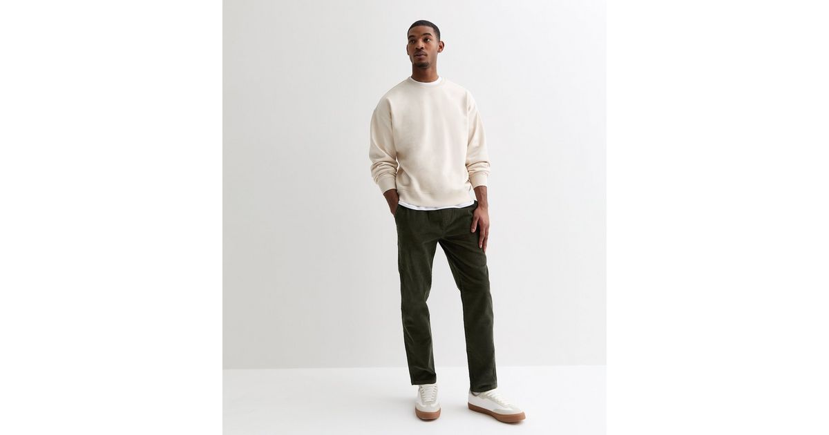 Khaki Relaxed Cotton Corduroy Trousers | New Look