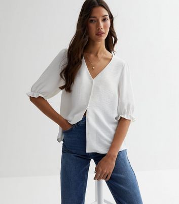 White Frill Sleeve Button Front Blouse | New Look