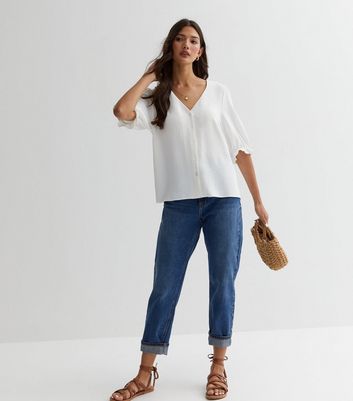 White Frill Sleeve Button Front Blouse | New Look
