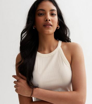 Cream Ribbed Racer Vest | New Look