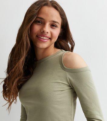 Girls Olive Long Sleeve Cold Shoulder Top | New Look