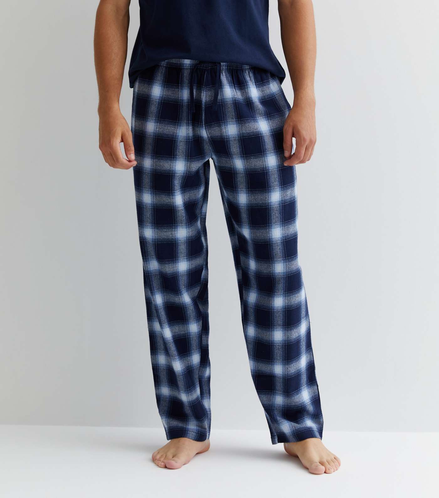 Navy Cotton Jogger Pyjama Set With Check Print New Look