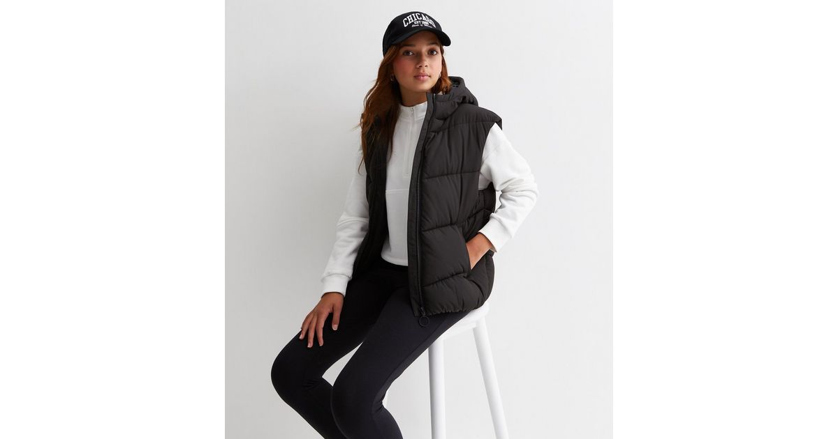 Girls Black Hooded Puffer Gilet | New Look