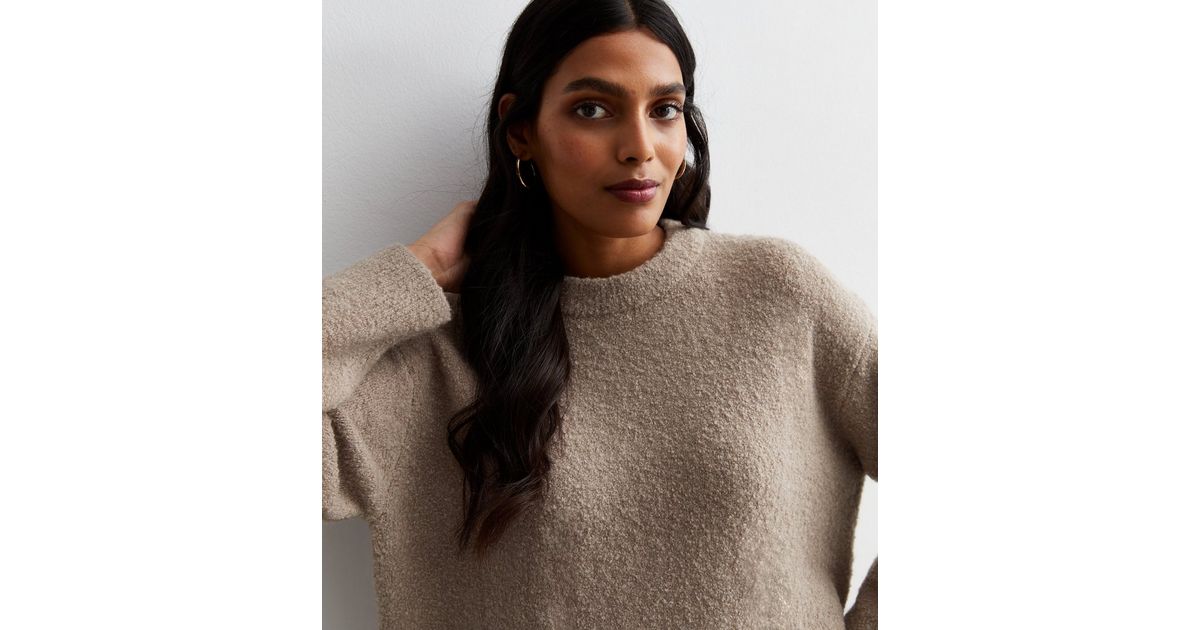 Mink Bouclé Knit Crew Neck Jumper | New Look