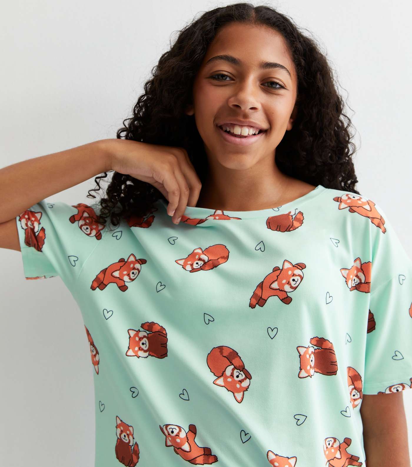Girls Green Soft Touch Short Pyjama Set With Red Panda Print New Look