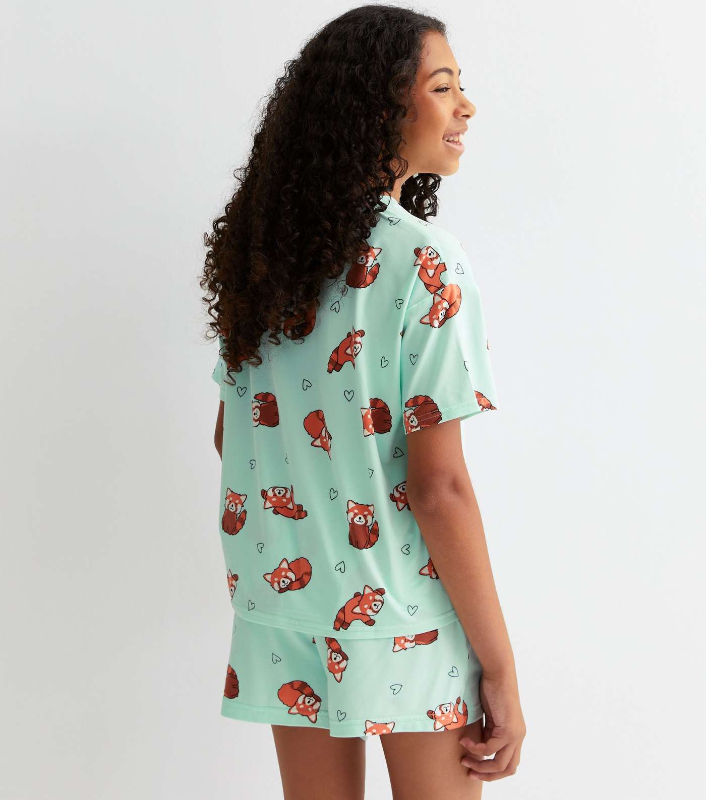 Girls Green Soft Touch Short Pyjama Set With Red Panda Print New Look