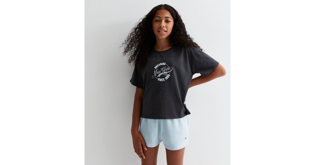 Girls Dark Grey Short Pyjama Set with New York Logo | New Look