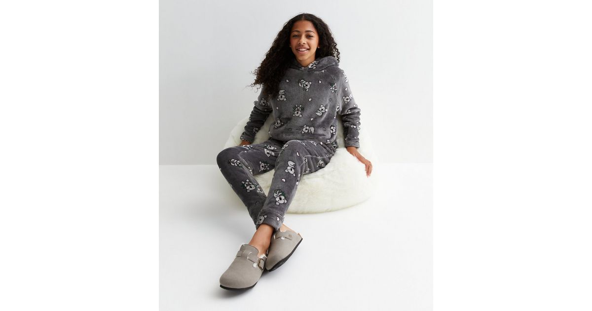 Girls Light Grey Fleece Trouser Pyjama Set With Koala Print New Look